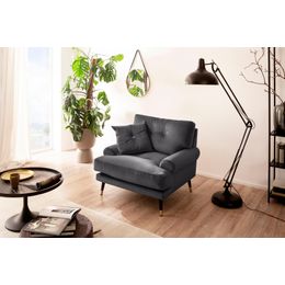 Loungesessel TRENDS BY HG, B:100cm H:89cm T:100cm, grau, 100% Polyester, Wohnzimmer, Sessel, "Samir", mit Strasssteinen und goldfarben Applikationen