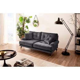 2-Sitzer TRENDS BY HG, B:181cm H:89cm T:100cm, grau, 100% Polyester, Sofas, "Samir", mit Strasssteinen und goldfarben Applikationen