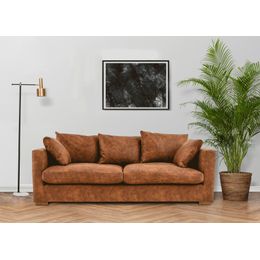 2,5-Sitzer Home Affaire, B:220cm H:80cm T:113cm, braun, 100% PES, Sofas, "Coray", extra weich und kuschelig, F&uuml;llung mit Federn und Daunen