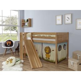 Hochbett Ticaa, B:179cm H:113cm L:205cm, beige, Jugendzimmer, Hochbetten, "Ekki", mit Rollrost und Textil-Set wahlweise mit Matratze, Buche