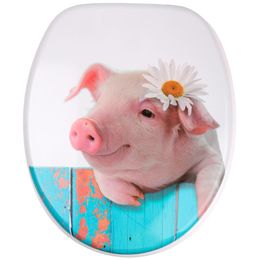 WC-Sitz Sanilo, B:37,7cm L:47cm, bunt, MDF - Mitteldichte Holzfaserplatte, WC-Sitze, "Schwein", mit Absenkautomatik