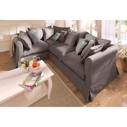 Ecksofa Home Affaire, B:275cm H:75cm T:192cm, braun, Struktur 100% Polyester, Wohnzimmer, Sofas, "Luise L-Form", mit vielen losen Kissen und