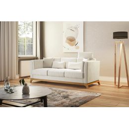 3-Sitzer Home Affaire, B:213cm H:84cm T:93cm, beige, 100% Polyester, Sofas, "Viva", mit Holzrahmen aus Eiche