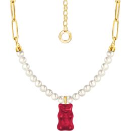 Thomas Sabo Damen Kette mit Anhänger "Thomas Sabo x HARIBO Schmuck: Gliedercollier mit Goldbär", 45, Perlen Silber 925 (Sterlingsilber), bunt,