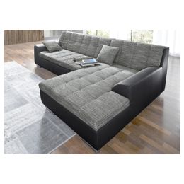 Ecksofa DOMO collection, B:267cm H:83cm T:178cm, schwarz, Kunstleder Softlux / Struktur (90% Polyester; 10% Polyacryl);Microfaser-Primabelle (100%