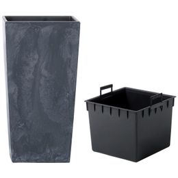Pflanzk&uuml;bel Prosperplast, B:22cm H:42cm T:22cm, grau, Polypropylen, Terasse, Pflanzgef&auml;&szlig;e, "Urbi Square Effect", BxTxH: 22x22x42 cm