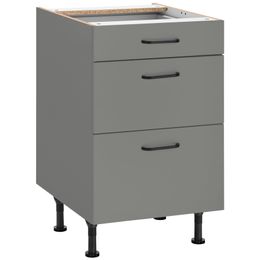 Unterschrank Optifit, B:50cm H:87cm T:58,4cm, grau, Holzwerkstoff, K&uuml;che, Schr&auml;nke, "Elga", mit gro&szlig;en Ausz&uuml;gen, Breite 50 cm