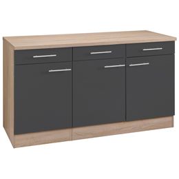 Unterschrank Optifit, B:150cm H:85cm T:60cm, grau, Küche, Schränke, "Kalmar", Breite 150 cm, mit viel Stauraum