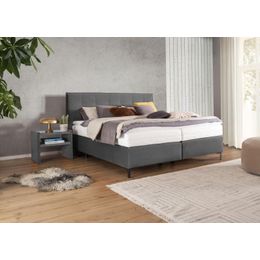 Boxspringbett Alina, B:180cm L:209cm, grau, Struktur fein TCM (100% Polyester), Jugendzimmer, Komplettbetten, "Elmar", mit gestepptem Kopfteil,