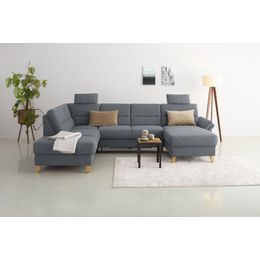 Wohnlandschaft Home Affaire, B:303cm H:90cm T:213cm, grau, 100% Polyester, Sofas, "Westerland U-Form", Federkern, wahlweise Bettfunktion, Stauraum