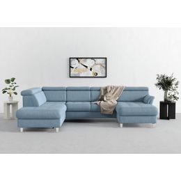 Sit & More Wohnlandschaft SIT & MORE, B:304cm T:216cm, blau, 98% Polyester, 2% Polyamid, Sofas, "Marano U-Form", inklusive Kopfteilverstellung, wahlweise mit