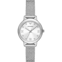 Emporio Armani Damen Quarzuhr, silber, Armbanduhren, Armbanduhr, Damenuhr, analog, Edelstahlarmband
