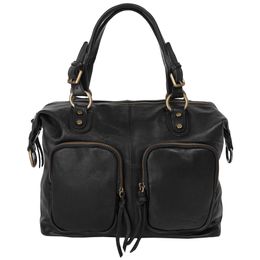 FORTY Damen Henkeltasche, schwarz, Leder, beschichtet, gl&auml;nzend, Taschen, echt Leder, Made in Italy
