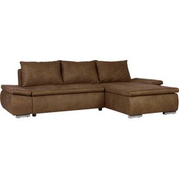 Ecksofa Home Affaire, B:266cm H:83cm T:175cm, braun, 100% Polyester, Wohnzimmer, Sofas, "Acra L-Form", mit Bettfunktion und Bettkasten, in Mattenoptik