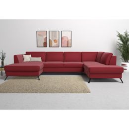 Sit & More Wohnlandschaft SIT & MORE, B:335cm H:88cm T:201cm, rot, 100% Polyester, Sofas, "Olsen U-Form", inklusive Sitztiefenverstellung, wahlweise mit