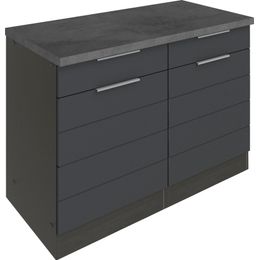Unterschrank KOCHSTATION, B:120cm H:86cm T:60cm, grau, MDF, K&uuml;che, Schr&auml;nke, "KS-Luhe", 120 cm breit, f&uuml;r viel Stauraum, MDF-Fronten mit waagerechter