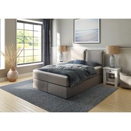 Boxspringbett Home Affaire, B:147cm L:215cm, grau, Komplettbetten, "Lysann", 5fach verstellbares Kopfteil, in 4 Breiten, 3 Matratzenarten
