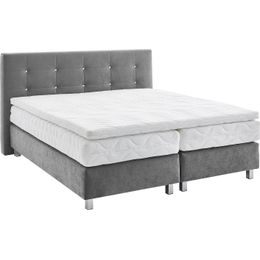 Boxspringbett, B:215cm L:210cm, grau, Westfalia Schlafkomfort, Bezug: Microvelours 100% Polyester;Polsterung: 100% Polyester, Komplettbetten, mit