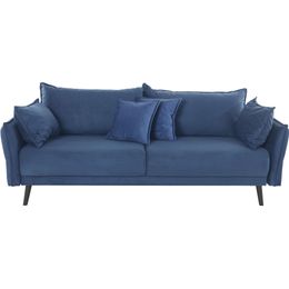 Schlafsofa Inosign, B:228cm H:95cm T:104cm, blau, 100% Polyester, Kinderzimmer, Sofas, "Asra", incl. Bettfunktion und Bettkasten, Seitentasche im
