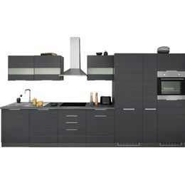 Küchenzeile KOCHSTATION, B:390cm T:60cm, grau, Komplettküchen-Sets, "KS-Luhe", 390 cm breit, wahlweise mit oder ohne E-Geräten, gefräste MDF-Fronten
