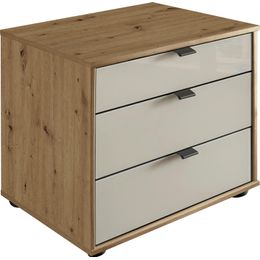 Nachtkonsole Wiemann, B:60cm H:48cm T:43cm, braun, Floatglas, Holzwerkstoff, Sideboards, "Quito", vormontiert, inkl. Dämpfung