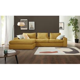 Ecksofa Alina, B:326cm T:180cm, gelb, Cord GCT (92% Polyester, 8% Nylon), Wohnzimmer, Sofas, "Sandy", mit Recamiere, in modernem Cordstoff