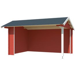 Gartenhaus Lasita Maja, rot, Holzwerkstoff, Gartenh&auml;user, "Unterstand/Lounge San Diego", Unterstand / Lounge 34mm, Fundamentmass 4250x3000,