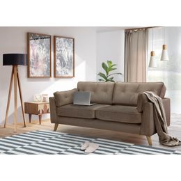 3-Sitzer Home Affaire, B:201cm H:88cm T:87cm, grau, Struktur weich (100% Polyester);Samtoptik (100% Polyester), Sofas, "Copenhagen", feiner Keder,