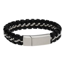 Jacques Charrel Herren Armband "mittig mit Edelstahlösen, Leder schwarz, Edelstahl", 21cm, Edelstahl, schwarz, Edelstahl, Armbänder