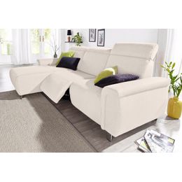 Sit & More Ecksofa SIT & MORE, B:253cm H:102cm T:168cm, beige, Luxus-Microfaser (100% Polyester);NaturLEDER Punch (echtes Rindsleder) in Sitz und Rücken. Korpus