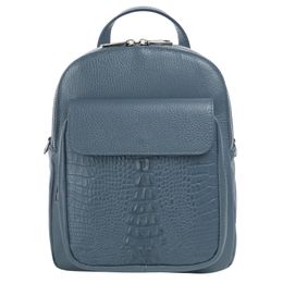 CLUTY Damen Cityrucksack, blau, Leder, Rindsleder, Rucksäcke, echt Leder, Made in Italy