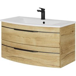 Waschtisch SAPHIR, B:91cm H:50,2cm T:50,1cm, braun, Badezimmer, Waschtische, "Serie 7045 Mineralmarmor-Waschtisch und Unterschrank, 91 cm breit",