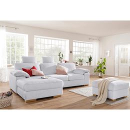 Ecksofa Home Affaire, B:277cm H:86cm T:172cm, silber, Luxus-Microfaser in Lederoptik (100% Polyester);Struktur (100% Polyester);Luxus-Microfaser (90%