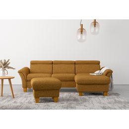 Ecksofa Home Affaire, B:258cm H:84cm T:169cm, gelb, 100% Polyester, Wohnzimmer, Sofas, "Lindgren L-Form", wahlweise mit Bett mit klappbaren Rollen,