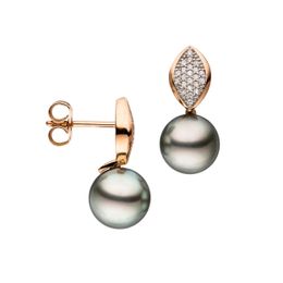 Jobo Damen Perlenohrringe "Ohrringe mit Tahiti-Perlen und 44 Diamanten", SI = kleine Einschl&uuml;sse, Diamanten Perlen Ros&eacute;gold 585, rosa, Diamanten,
