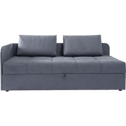 Schlafsofa Alina, B:205cm H:73cm T:95cm, blau, Chenille EQE (100% Polyester), Kinderzimmer, Sofas, "Marla", inkl. Stauraum & 2 Rückenkissen, Armlehne