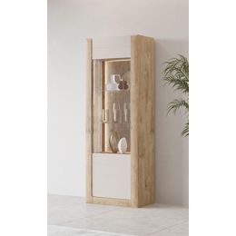 Vitrine LEONIQUE, B:73,5cm H:200cm T:41cm, beige, FSC-zertifizierter Holzwerkstoff, Glas, MDF, Melamin, Wohnzimmer, Schr&auml;nke, "Kasai"