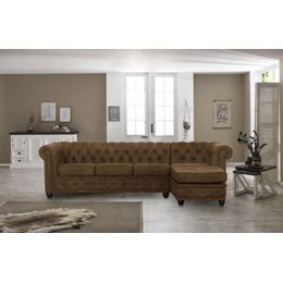 Chesterfield-Sofa Home Affaire, B:255cm H:72cm T:171cm, braun, Luxus-Microfaser Lederoptik (100% Polyester);Kunstleder, Sofas, "Rysum L-Form",