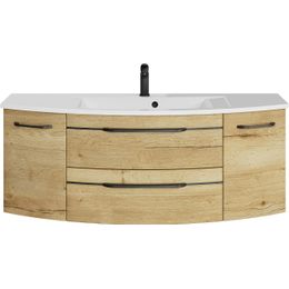 Waschtisch SAPHIR, B:131cm H:50,2cm T:49,8cm, braun, Badezimmer, Waschtische, "Serie 7045 Mineralmarmor-Waschtisch und Unterschrank, 131 cm breit",