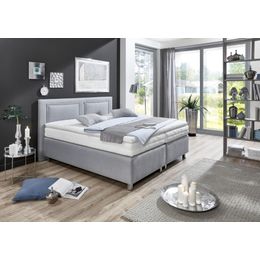 Boxspringbett, grau, Westfalia Schlafkomfort, Bezug Topper 100% Polyester, waschbar bis 60C;Bezug Unterbox und Kopfteil: Strukturstoff (77% Polyester