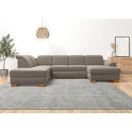 Wohnlandschaft Home Affaire, B:338cm H:86cm T:219cm, grau, Flachgewebe (100% Polyester), Sofas, "Dundee U-Form", wahlweise mit Kopfteilverstellung