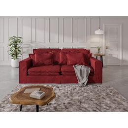 4-Sitzer Home Affaire, B:240cm H:94cm T:146cm, rot, 92% Polyester, 8% Nylon, Sofas, "ALISSAS mit vielen Kissen, Biesen an den Kissen", Hussenoptik,