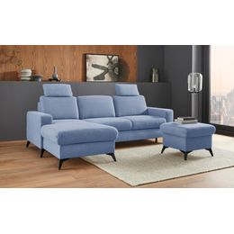 Ecksofa Places of Style, B:250cm H:88cm T:162cm, blau, Struktur imprägniert - feucht abwischbar (100% Polyester);Struktur Flausch (90% Polyester, 10%