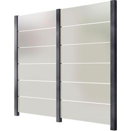 STAKET PRO Zaun, Pfosten: 3 Stk., grau, Zaunelemente, Glaszaun, Gesamtl&auml;nge: 2,17 m, 3 Pfosten