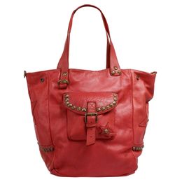 Samantha Look Damen Shopper, rot, Leder, Strukturmuster, leicht glänzend, Taschen, echt Leder, Made in Italy