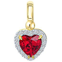 Firetti Damen Herzanhänger "Schmuck Geschenk Gold 375 Halsschmuck Anhänger Herz", Gelbgold 375, 0,92 g, rot, Gelbgold 375, Schmuckanhänger, mit