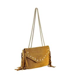 Damen Umh&auml;ngetasche "Mini-Jesse", Collezione Alessandro, braun, Leder, Taschen, aus Wildleder mit Fransen
