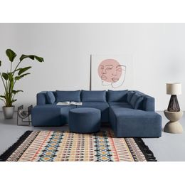 Ecksofa LEONIQUE, B:267cm H:70cm T:207cm, blau, Wohnzimmer, Sofas, "Alexane L-Form", zusammengesetzt aus Modulen, in vielen Bezugsqualitäten und