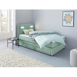 Boxbett Inosign, B:127cm L:211cm, blau, Polyester, Komplettbetten, "Luan", Schubkästen, LED-Beleuchtung und Topper, in Breite 120 cm und 180 cm