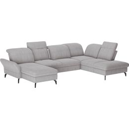 Sit & More Wohnlandschaft SIT & MORE, B:363cm H:88cm T:242cm, silber, 90% Polyester, 10% Polyamid, Sofas, "Leandro U-Form", Wahlweise mit Bett-, Kopfteil - und